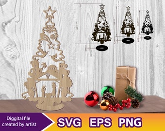 Nativity Scene Svg, Laser Cut Nativity Tree & Stand, Christmas Tree Svg ...