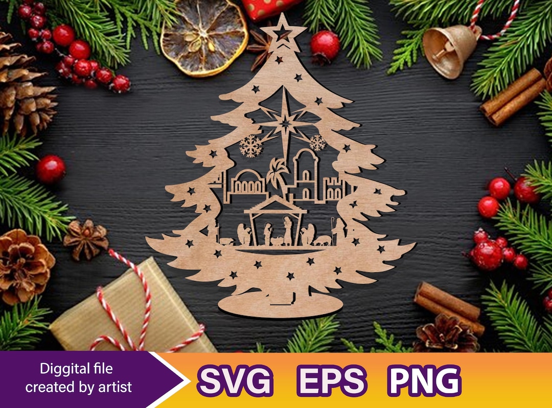 Nativity Scene Svg, Laser Cut Nativity Tree & Stand, Christmas Tree Svg ...