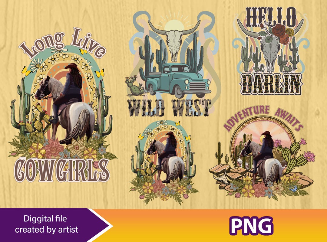 Cowboy Western Bundle Png, Cowgirl Bundle Design Png Sublimation, Wild ...