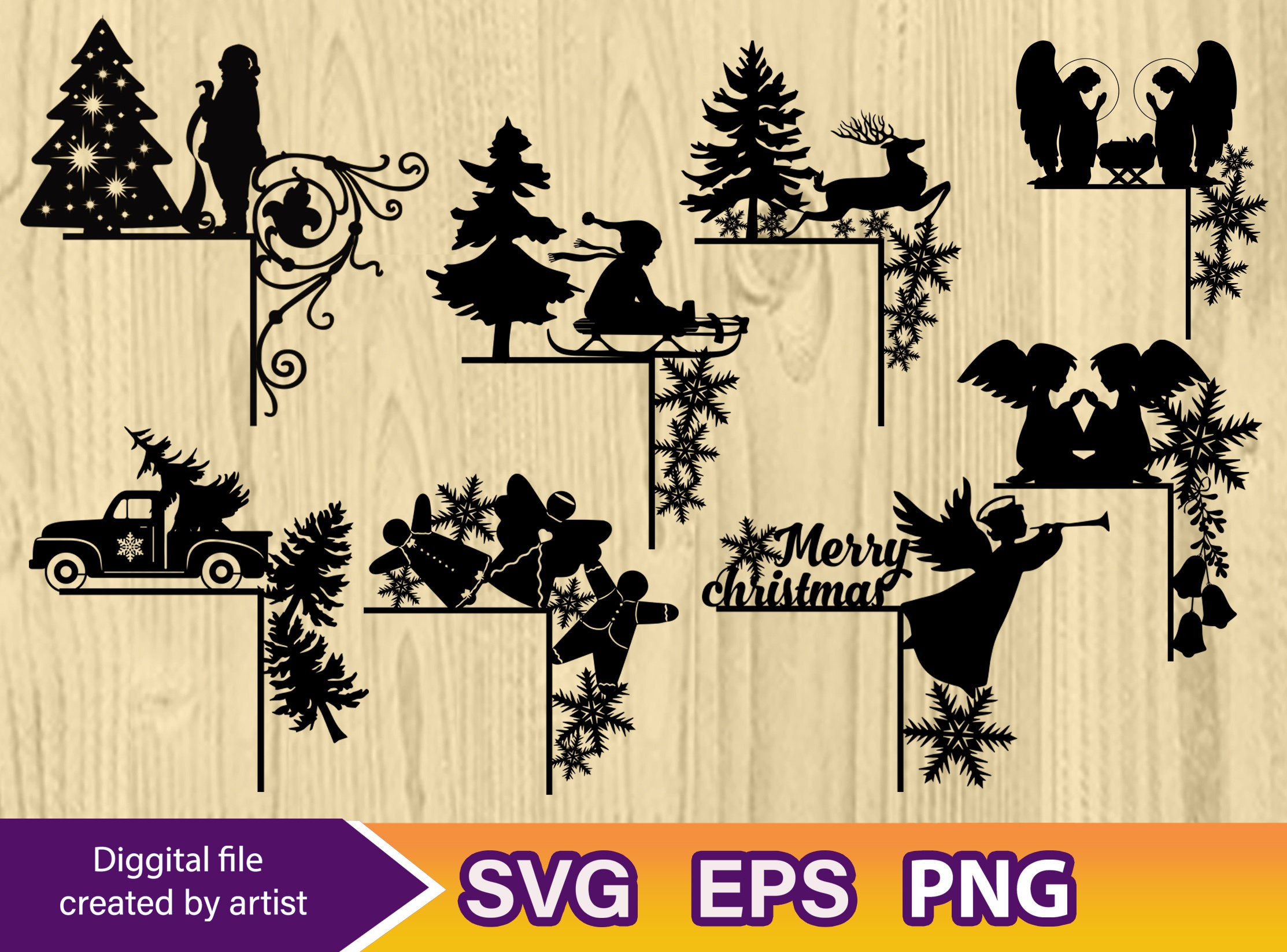 Christmas Door Corners Svg, Christmas Scene Svg, Laser Cut, Christmas ...