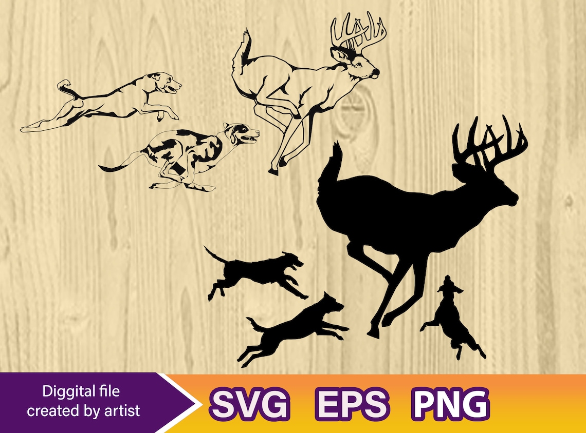 Deer Hunting With Hounds Svg, Deer Hunting Scene, Hounds Running Deer ...