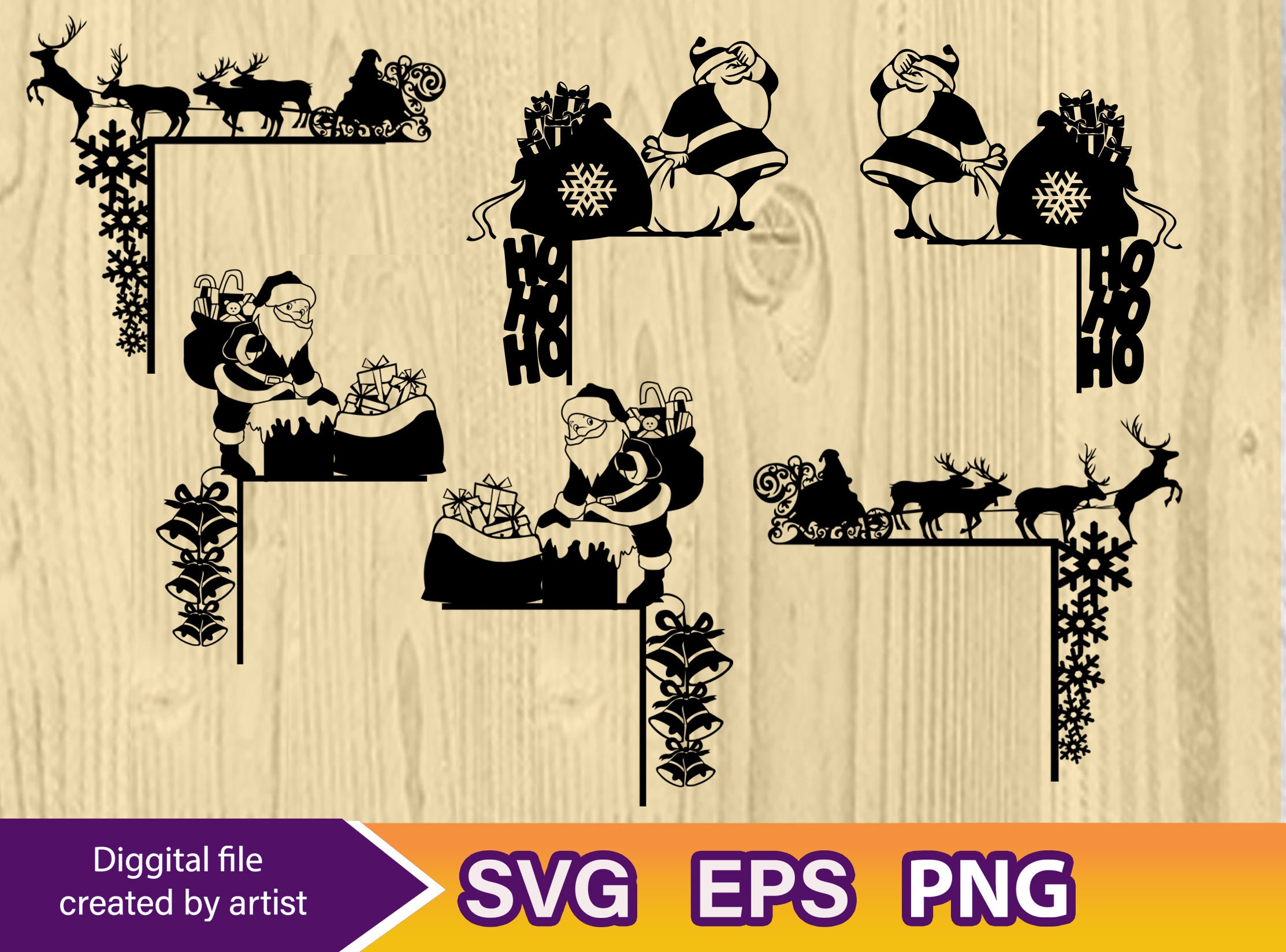 Christmas Door Corners Svg, Christmas Scene Svg, Laser Cut, Christmas ...