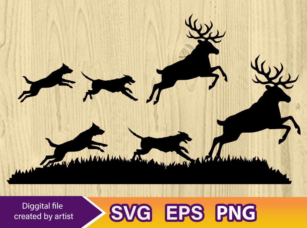 Deer Hunting With Hounds Svg, Deer Hunting Scene, Hounds Running Deer ...