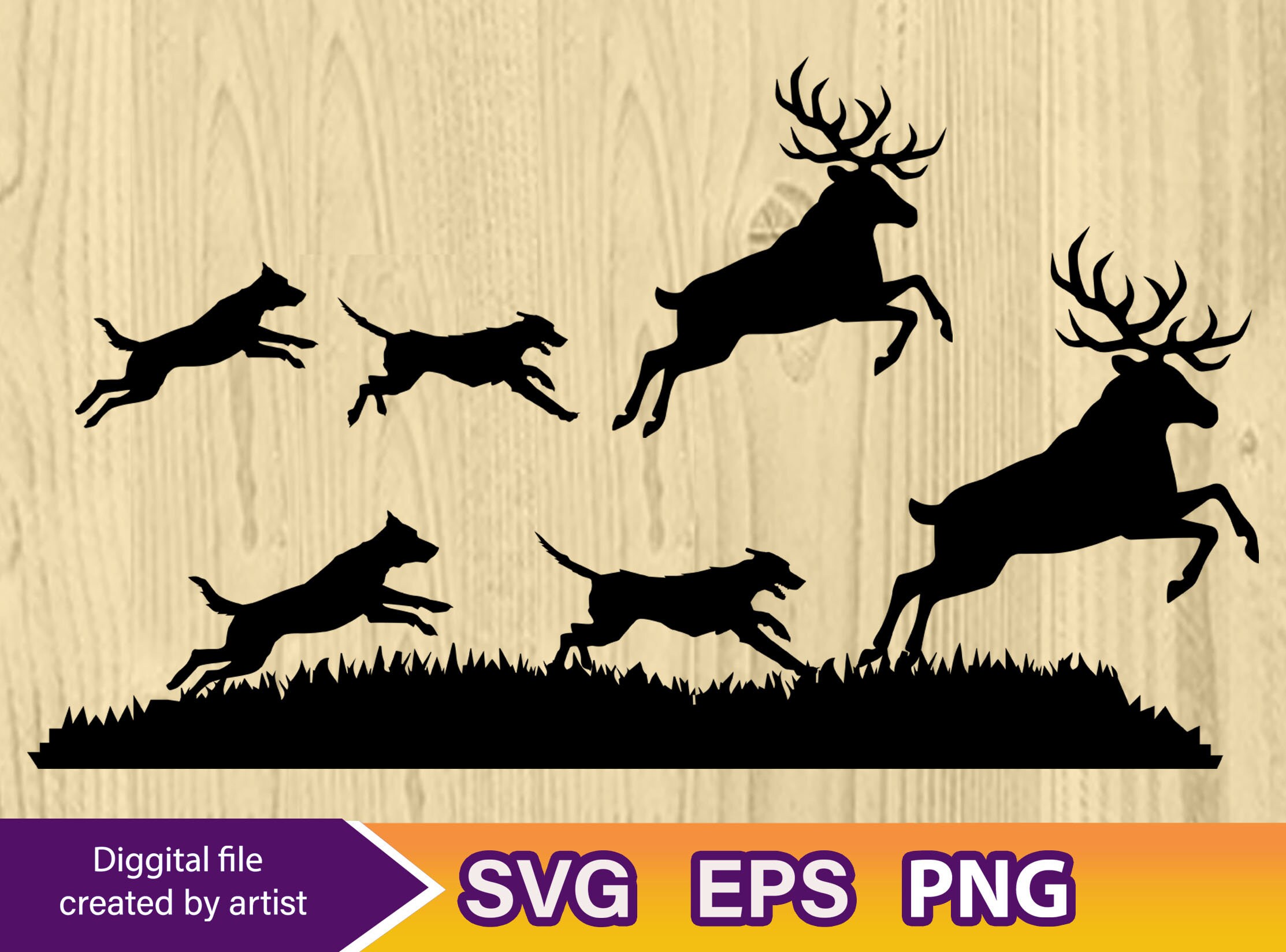 Deer Hunting With Hounds Svg, Deer Hunting Scene, Hounds Running Deer ...