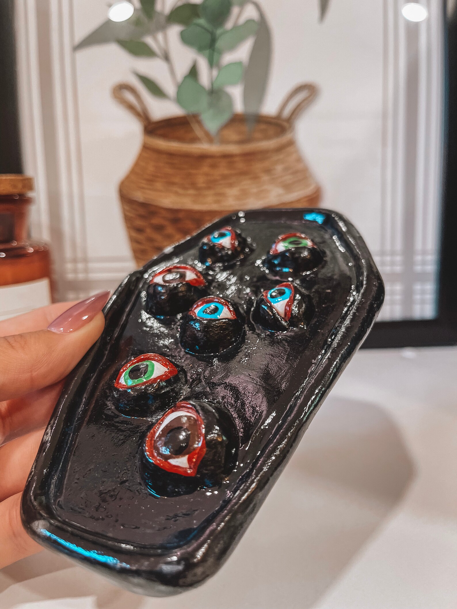 Coffin Shaped Dish Hand Sculpted Polymer Clay Jewelry Tray With Eyes ...