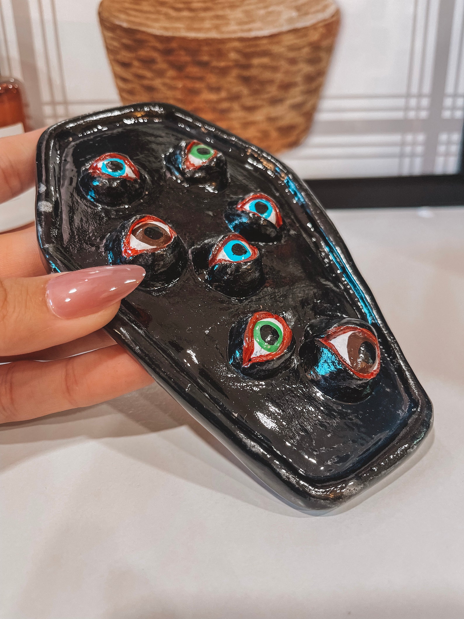 Coffin Shaped Dish Hand Sculpted Polymer Clay Jewelry Tray With Eyes ...