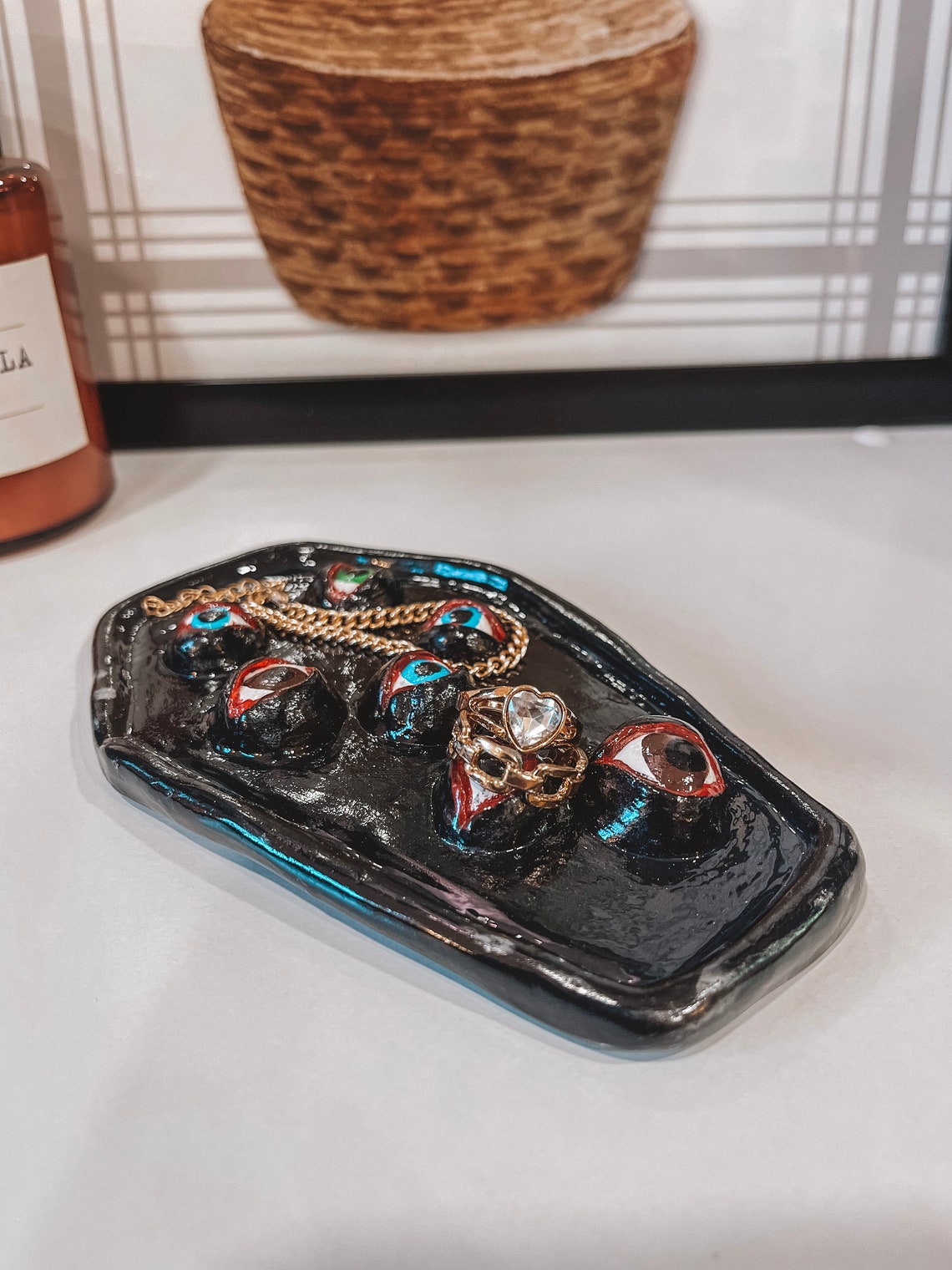 Coffin Shaped Dish Hand Sculpted Polymer Clay Jewelry Tray With Eyes ...