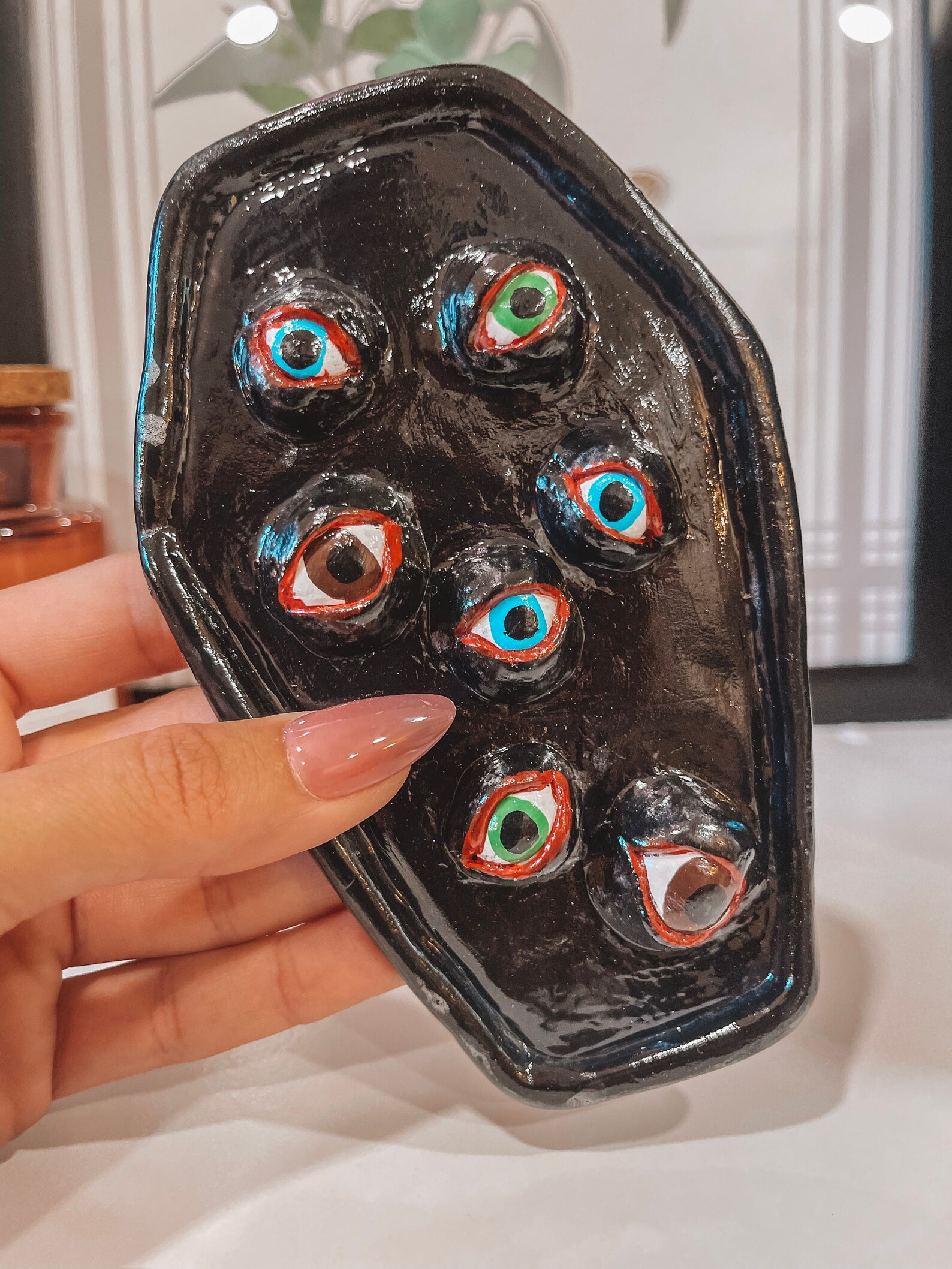 Coffin Shaped Dish Hand Sculpted Polymer Clay Jewelry Tray With Eyes ...