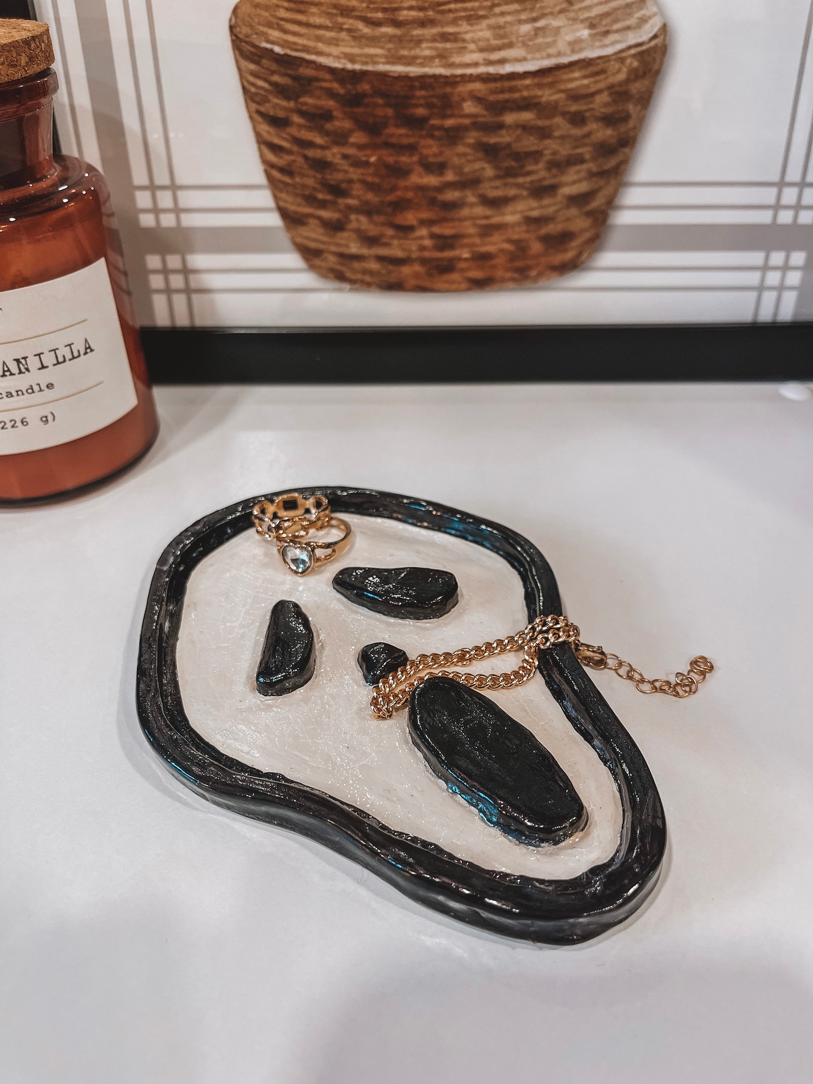 Hand Sculpted Polymer Clay Ghost Face Ring Dish Spooky Trinket Tray ...