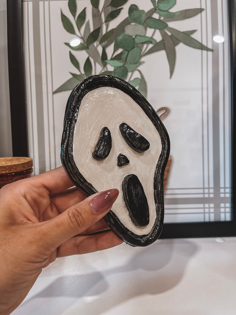 Hand Sculpted Polymer Clay Ghost Face Ring Dish Spooky Trinket Tray ...