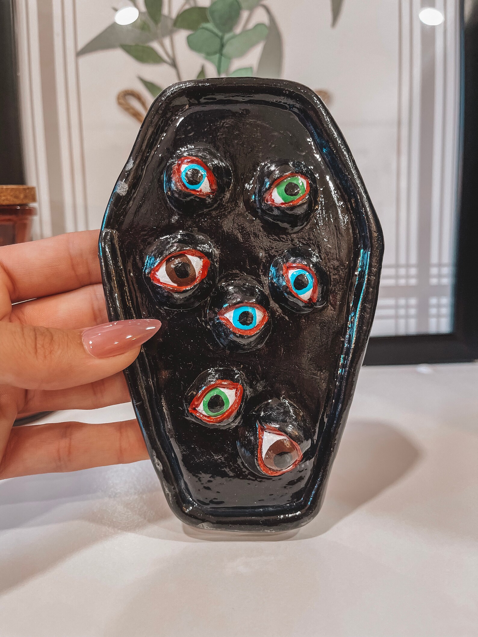 Coffin Shaped Dish Hand Sculpted Polymer Clay Jewelry Tray With Eyes ...
