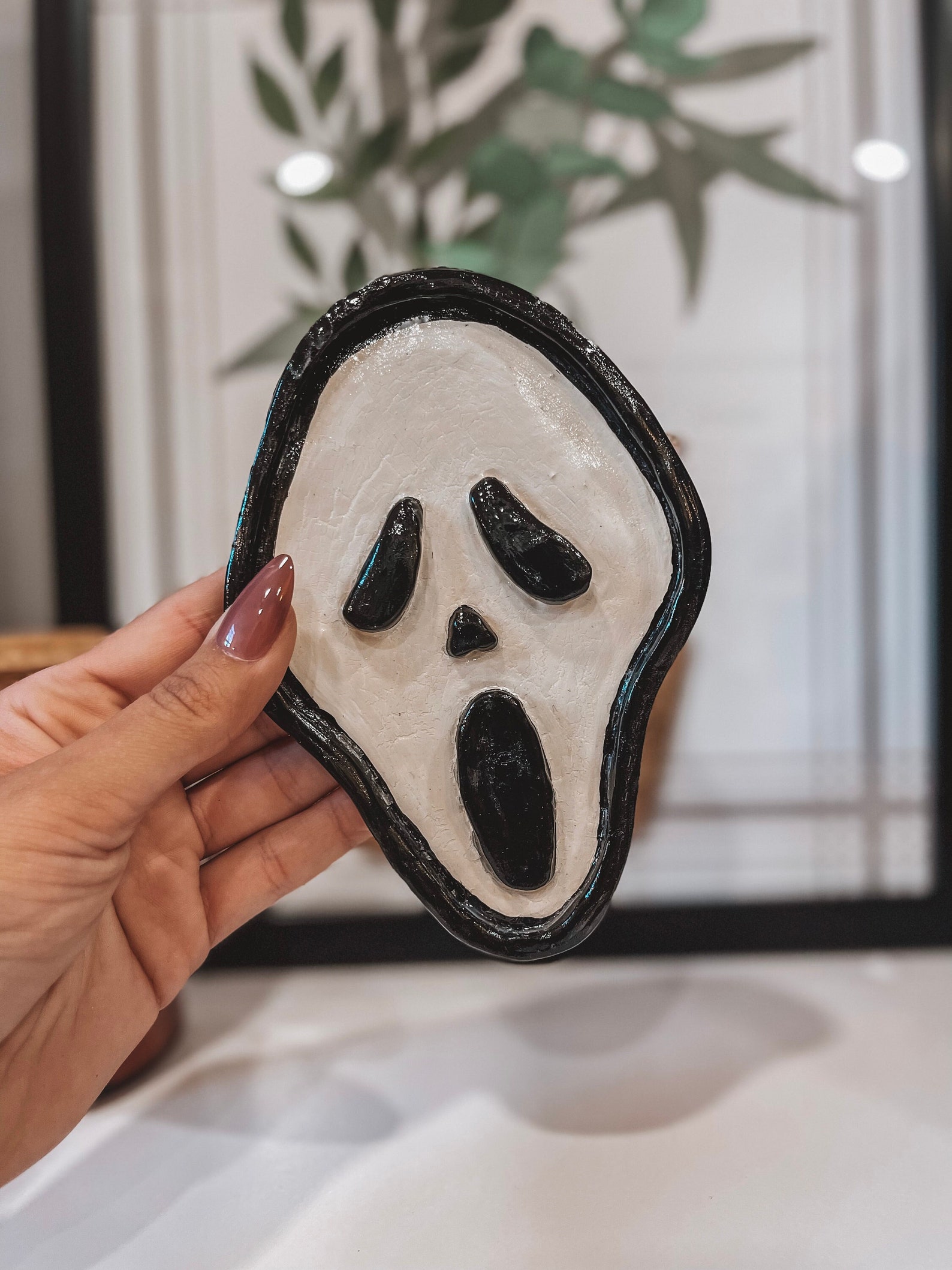 Hand Sculpted Polymer Clay Ghost Face Ring Dish Spooky Trinket Tray ...
