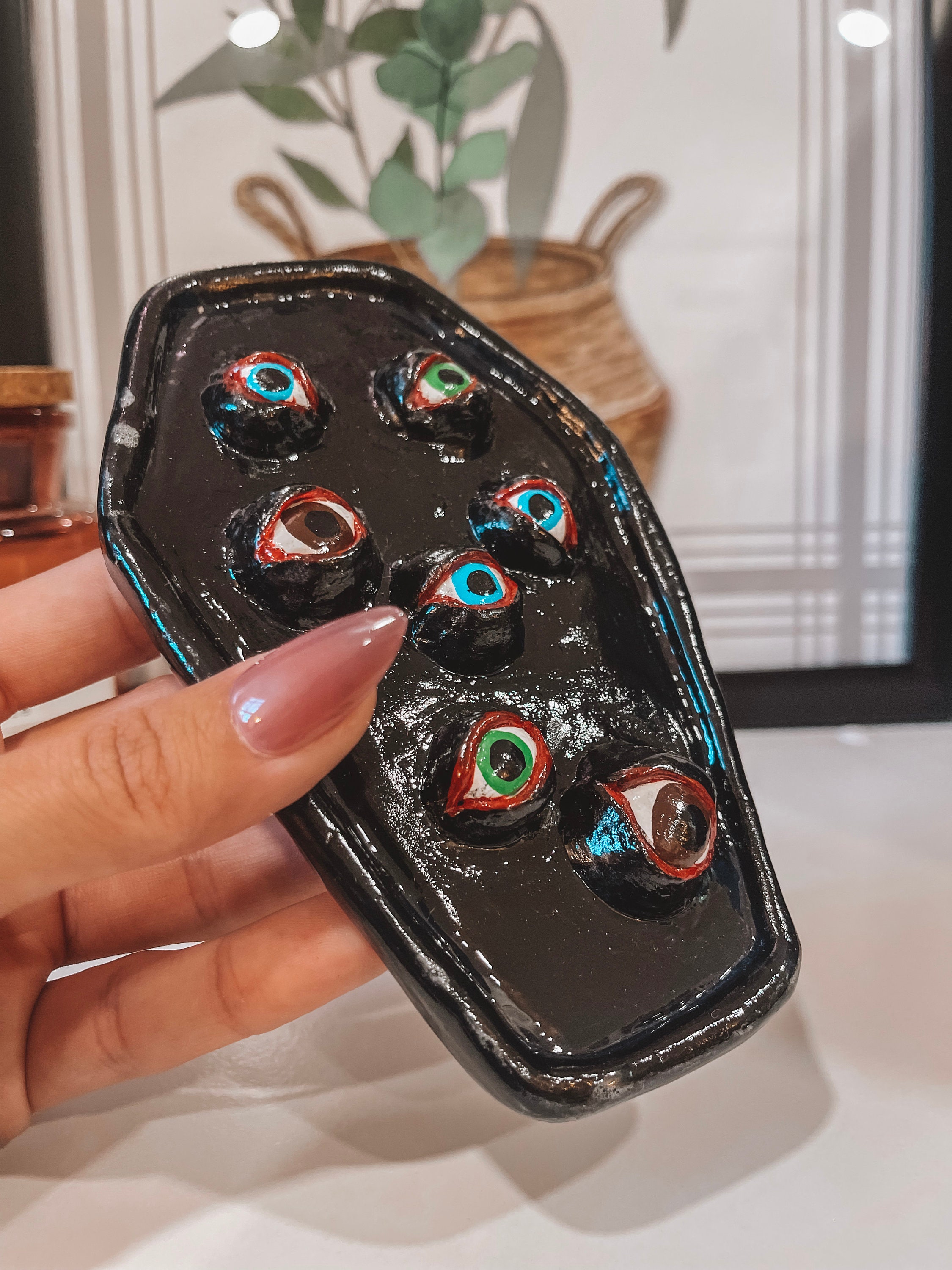 Coffin Shaped Dish Hand Sculpted Polymer Clay Jewelry Tray With Eyes ...