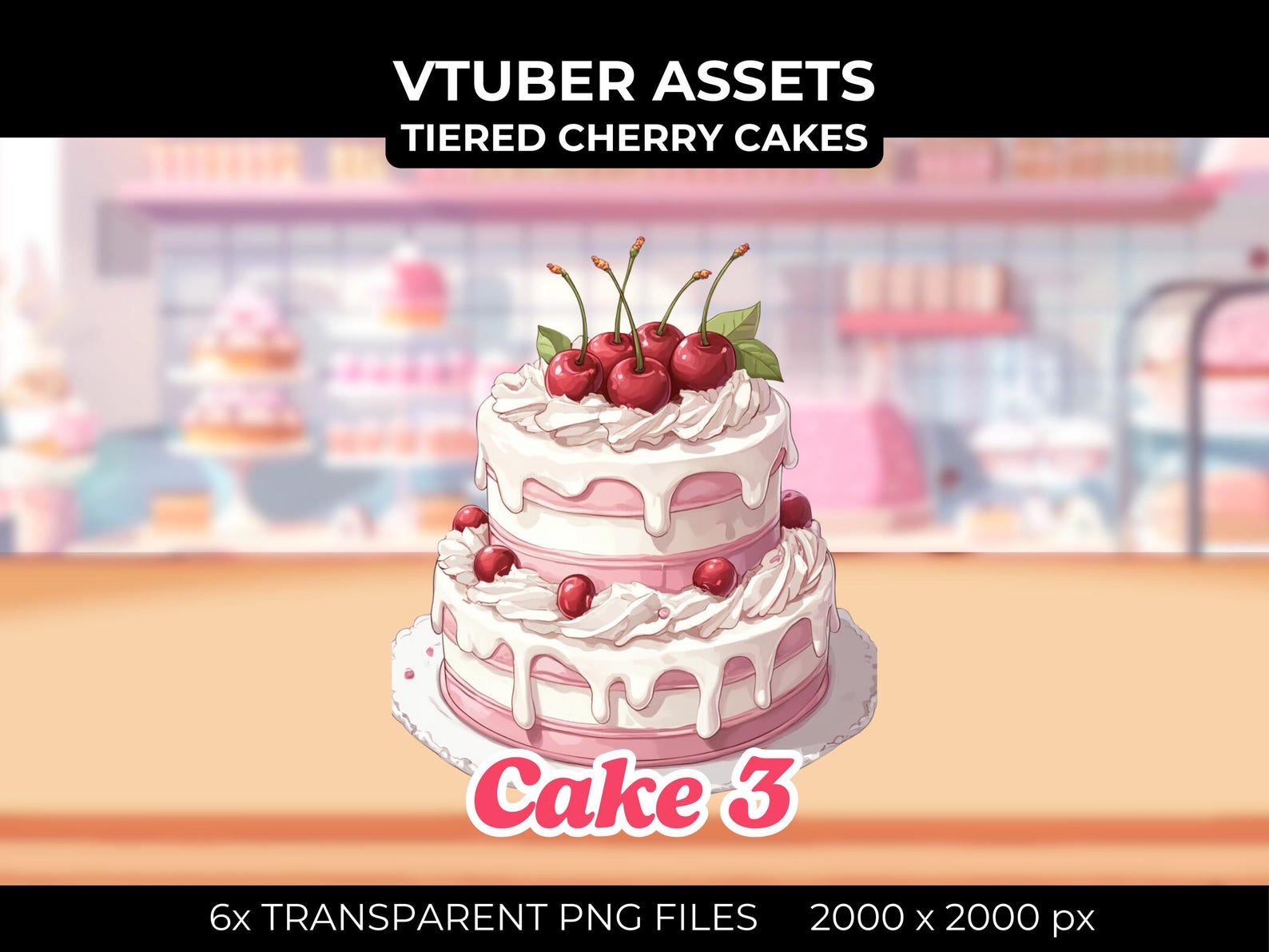 Pastel Cherry Cakes Vtuber Assets | Kawaii Stream Decorations | PNG Cake Props Twitch Overlay ...