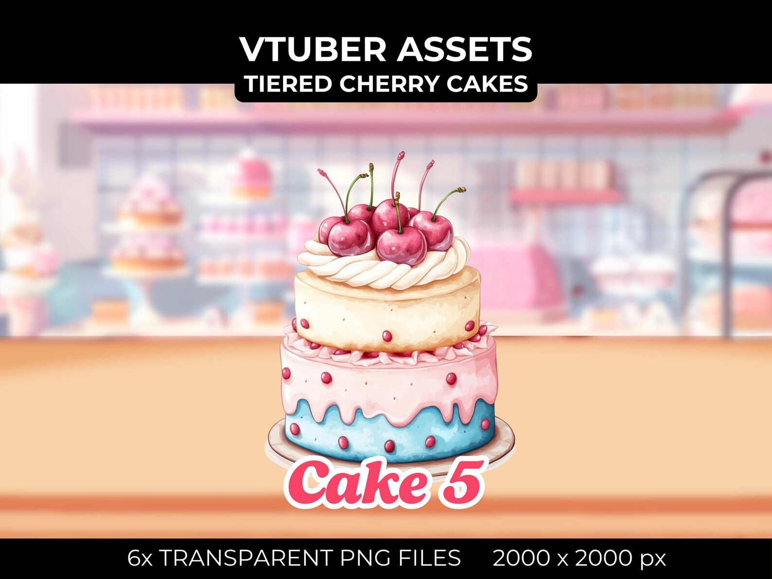 Pastel Cherry Cakes Vtuber Assets | Kawaii Stream Decorations | PNG ...