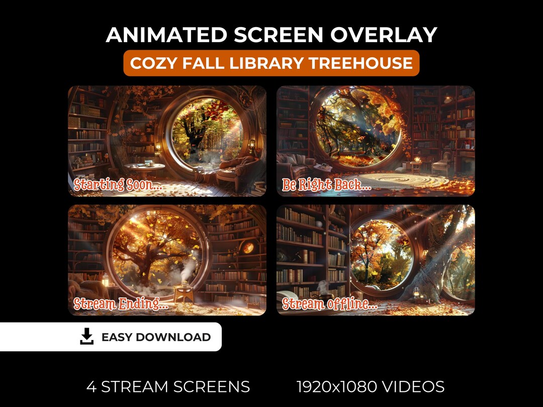 Cozy Autumn Treehouse Library Animated Stream Screen Overlay and ...