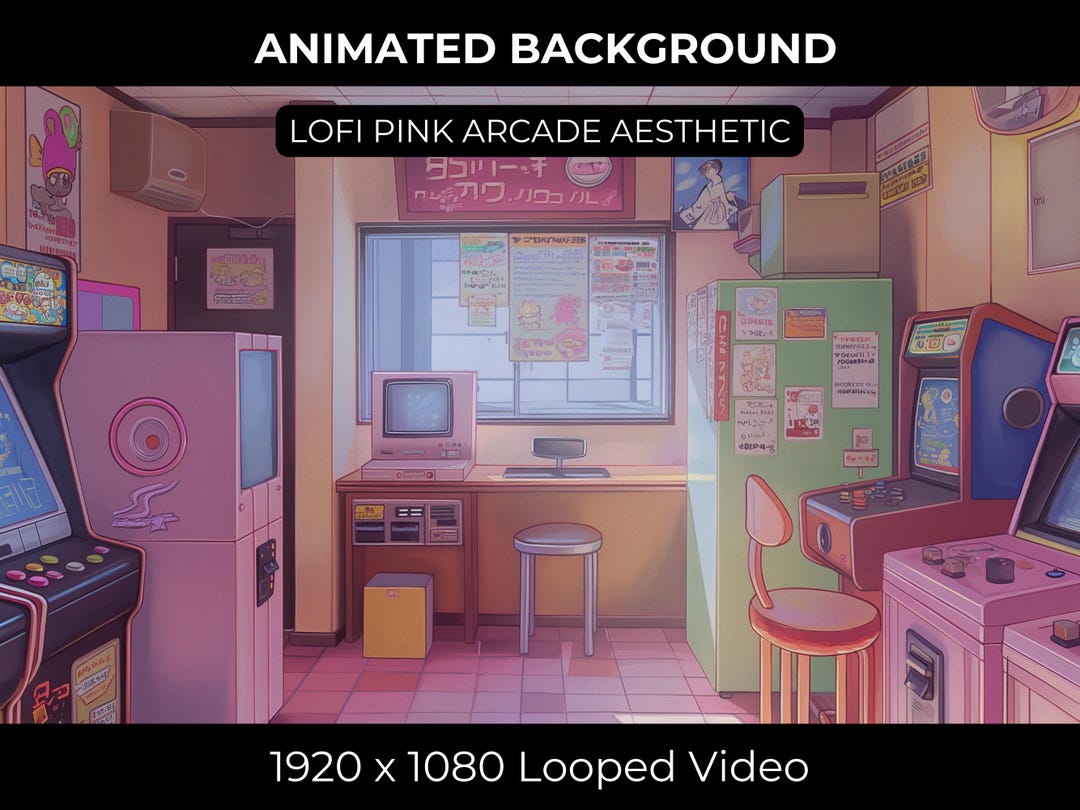 LOFI Animated Background Pink Arcade Retro Aesthetic Twitch Overlay ...