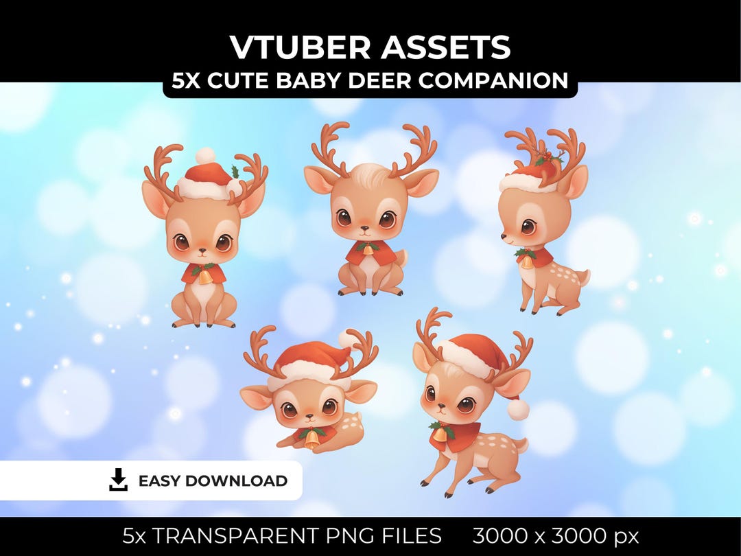 Cute Christmas Deer Vtuber Asset | Kawaii Reindeer PNG | Holiday ...