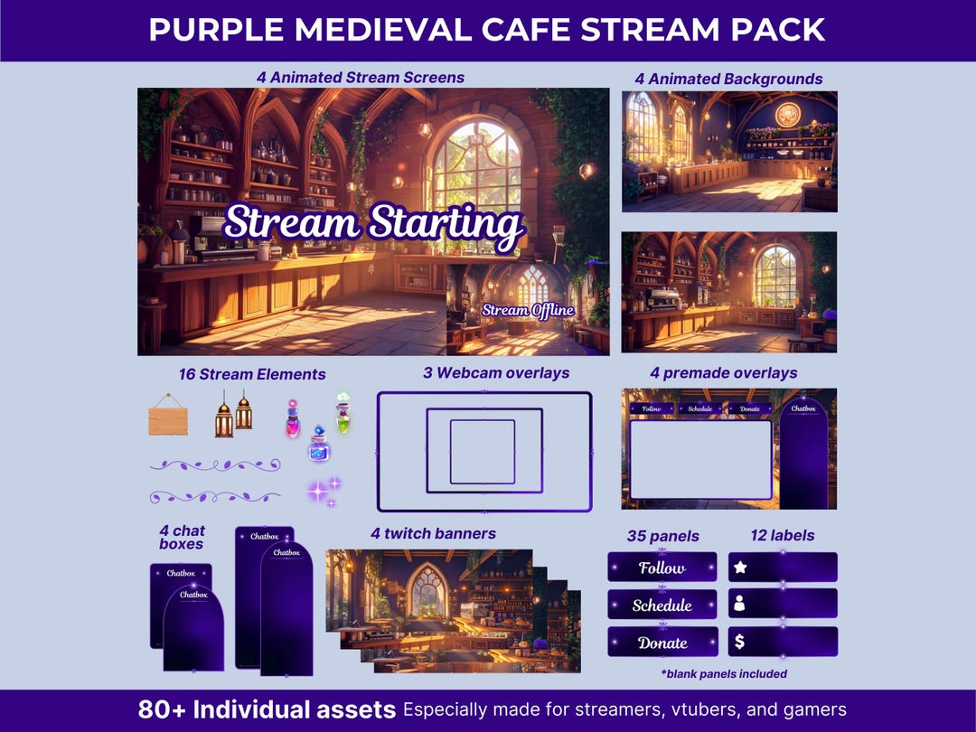 Purple Medieval Cafe Twitch Kingdom Panels Fantasy Stream Package ...