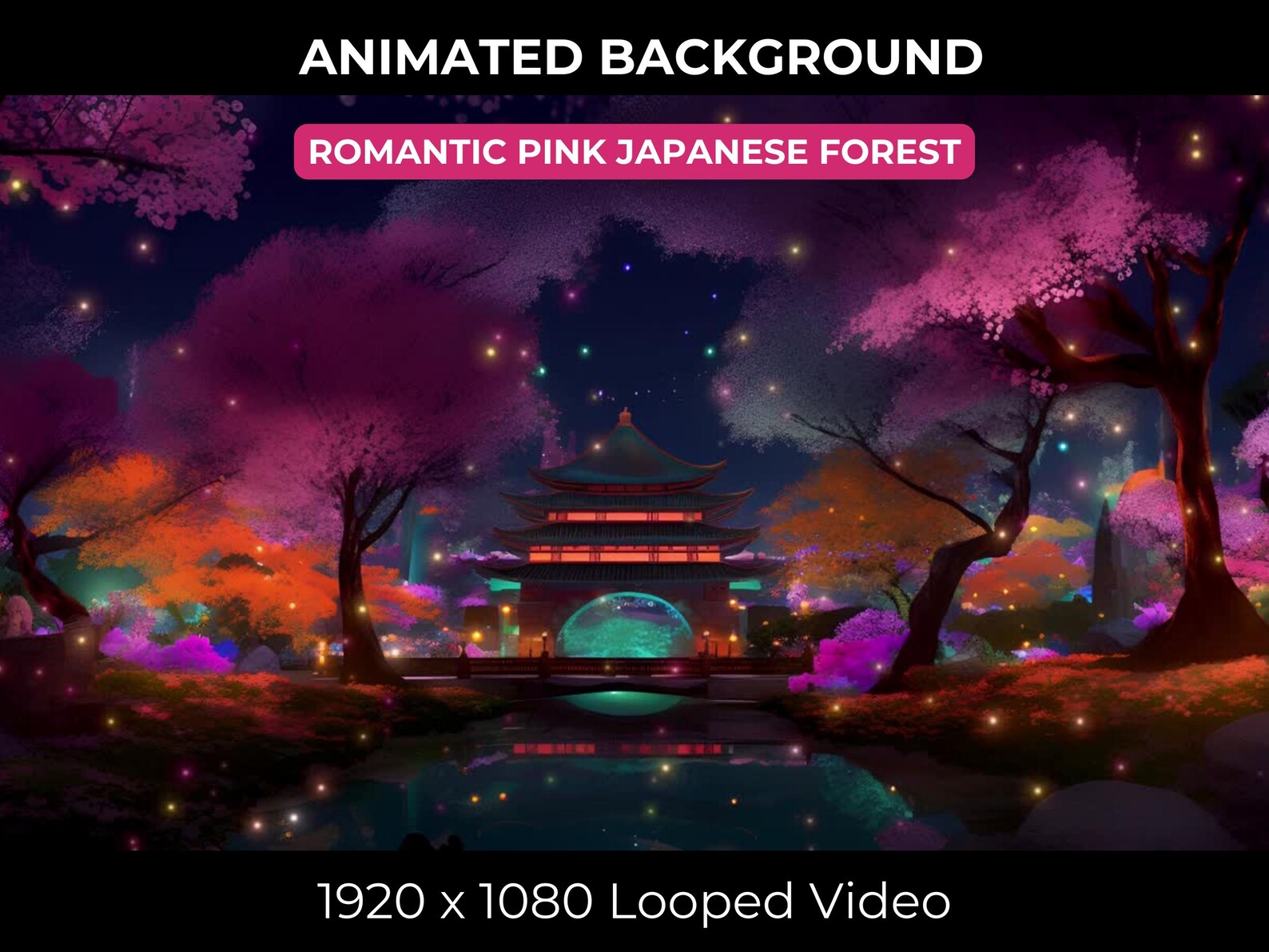Animated Sakura Japan Cherry Blossom Night Stream Background for Vtuber ...