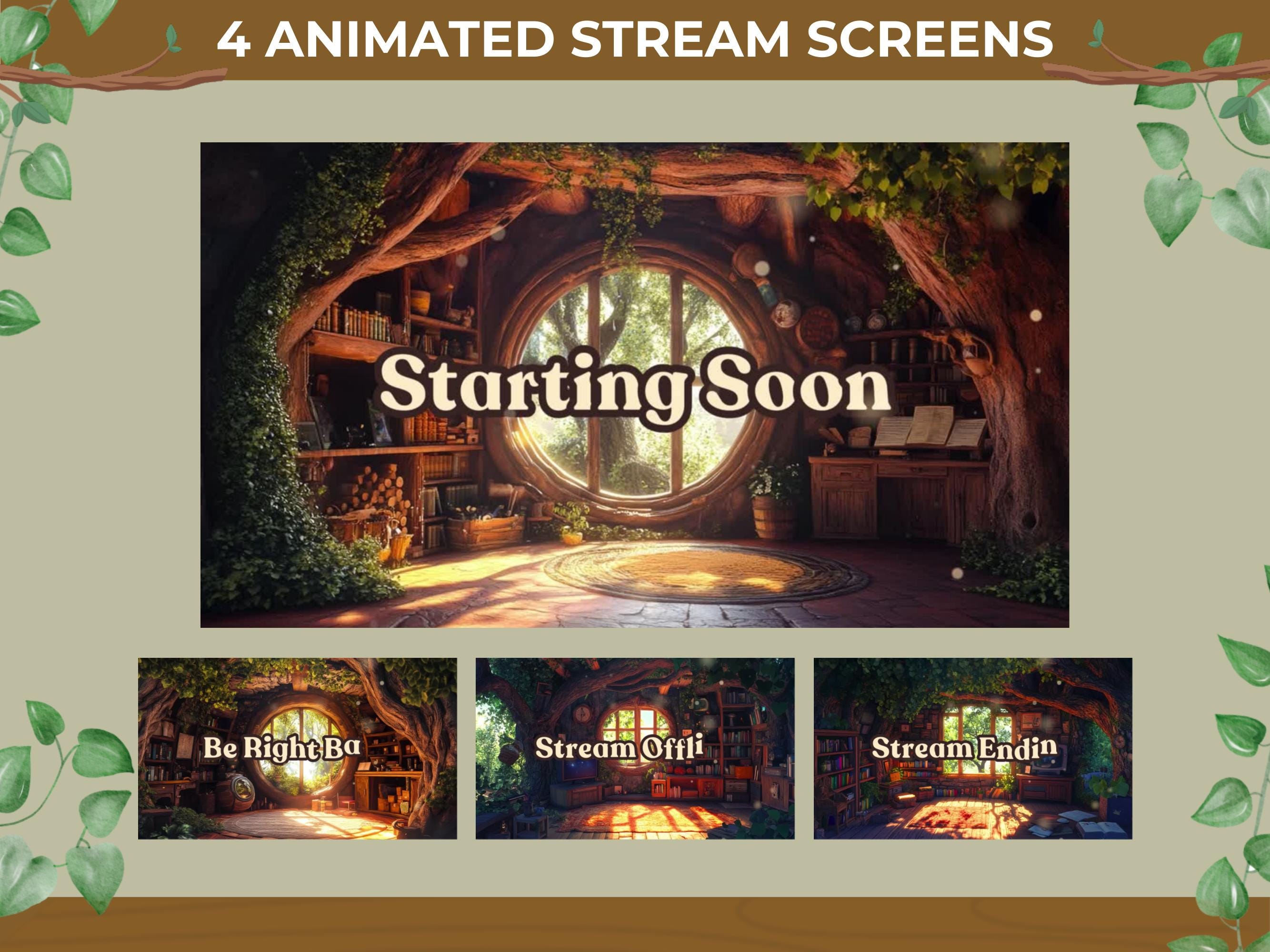 Cozy Treehouse Library Twitch Stream Package Overlays Panels Animated ...