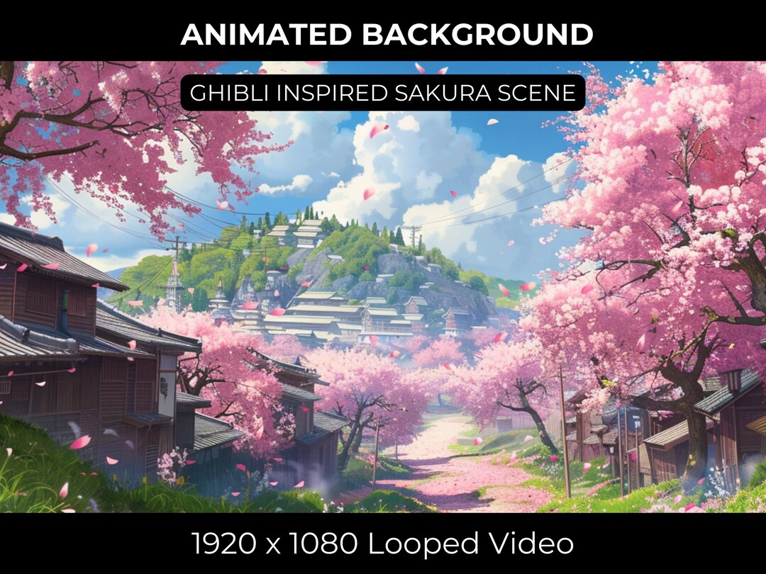 Animated Background Ghibli Inspired Japan Sakura Twitch Overlay Desktop ...