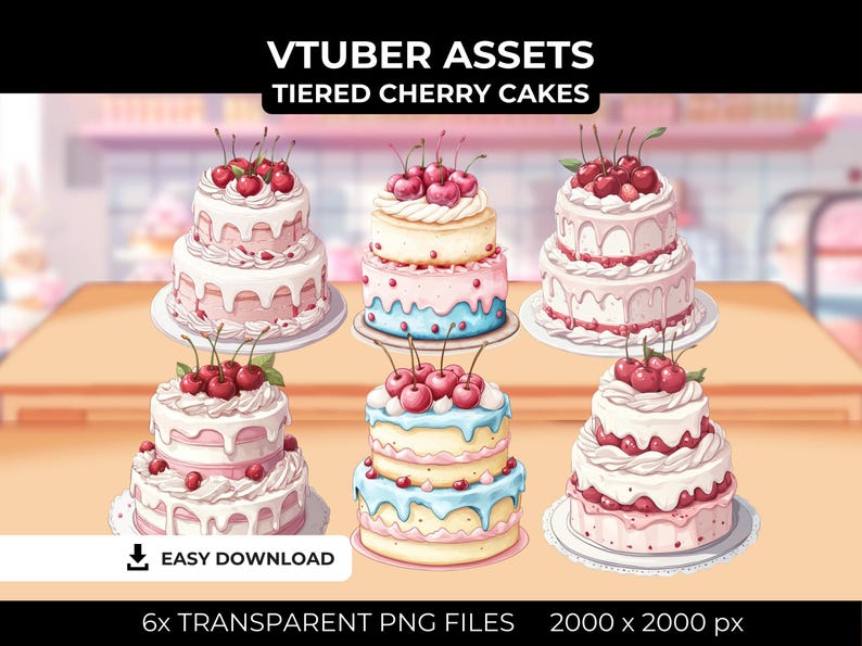 Pastel Cherry Cakes Vtuber Assets | Kawaii Stream Decorations | PNG ...
