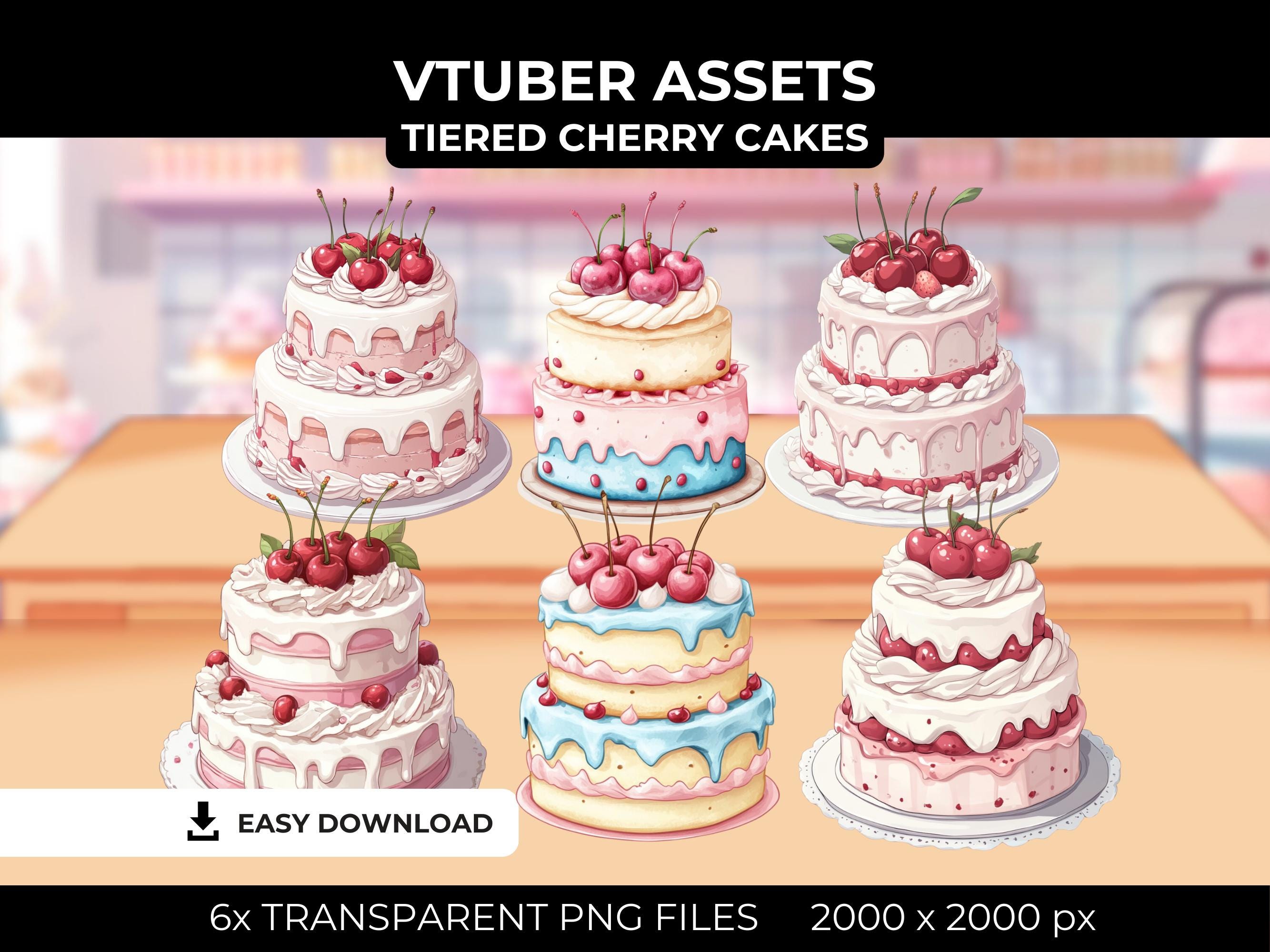 Pastel Cherry Cakes Vtuber Assets | Kawaii Stream Decorations | PNG ...