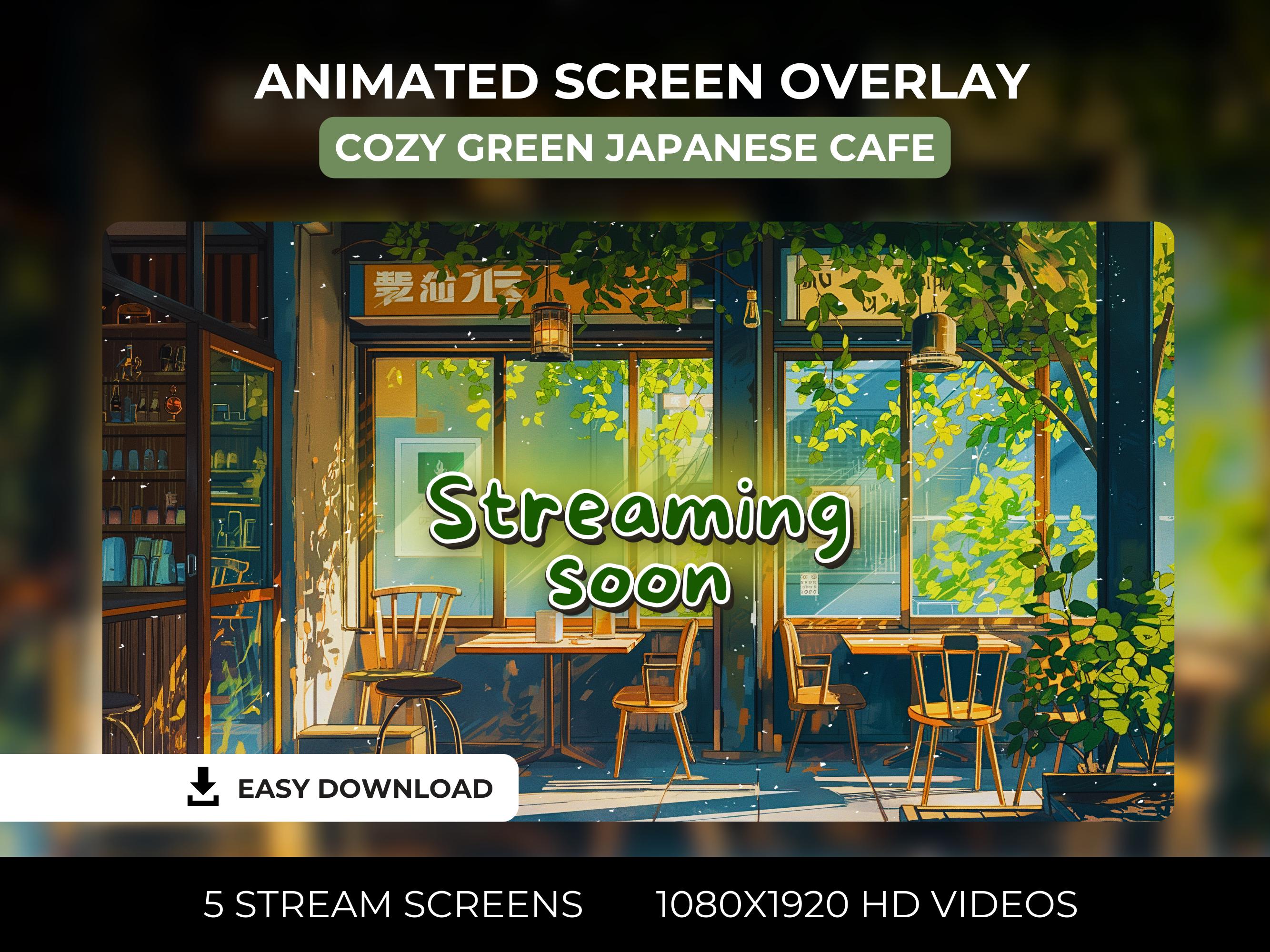 Cozy Green Japanese Cafe Stream Screen Twitch Overlay, Cozy Coffee Shop ...