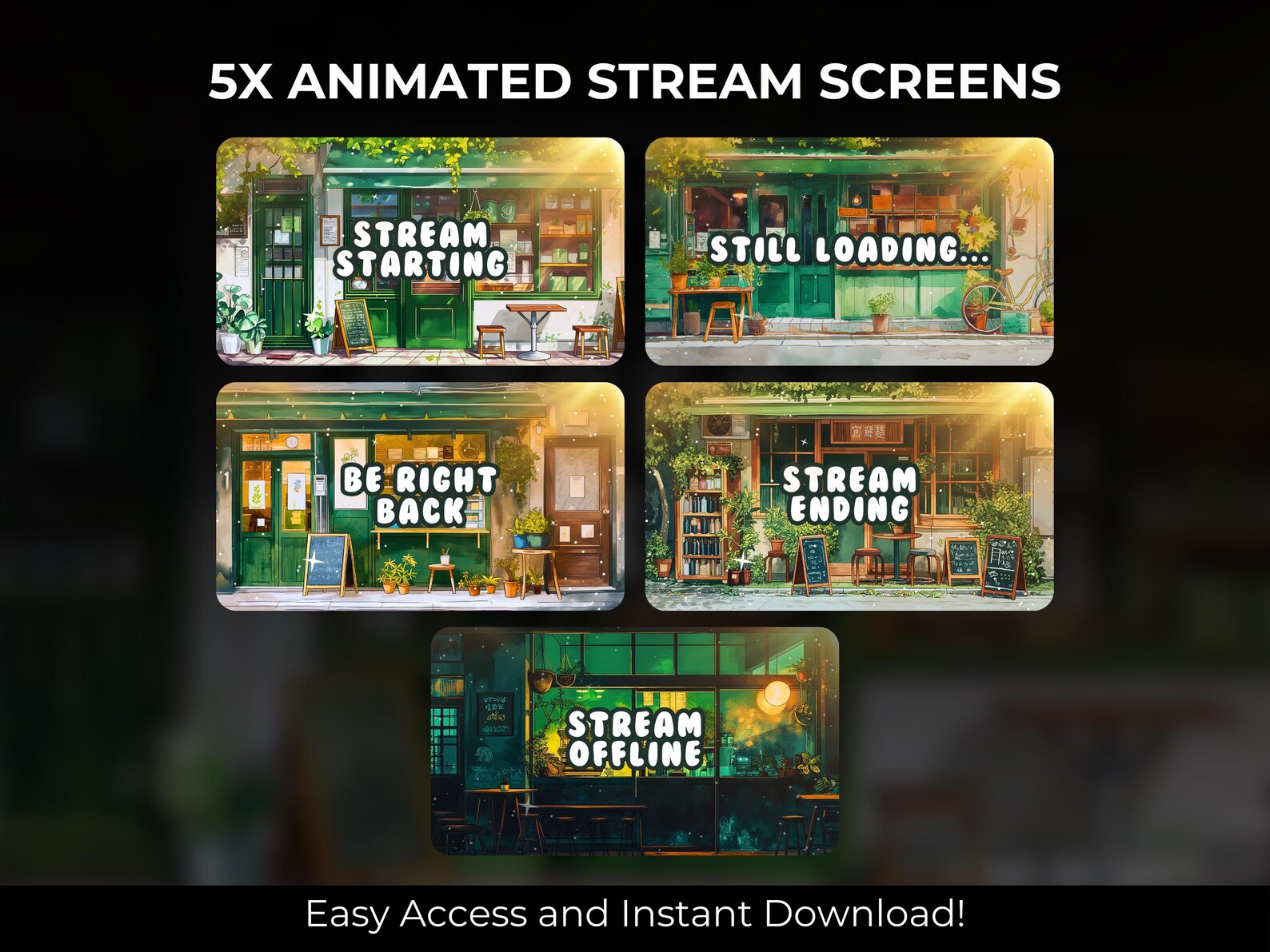 Cozy Green Japanese Cafe Stream Screen Twitch Overlay, Cozy Coffee Shop ...