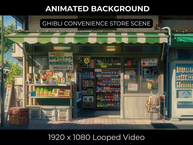 Animated Background Ghibli Convenience Store Aesthetic Twitch Overlay ...