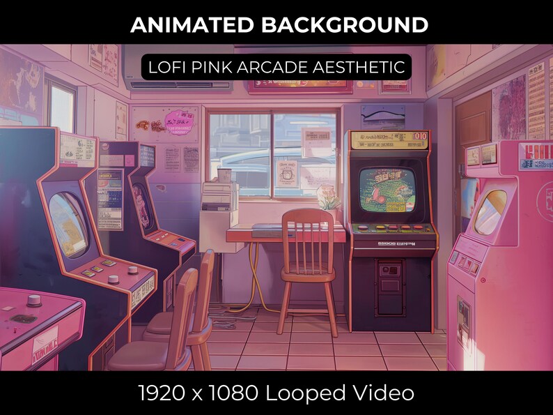 LOFI Animated Background Pink Arcade Retro Aesthetic Twitch Overlay ...
