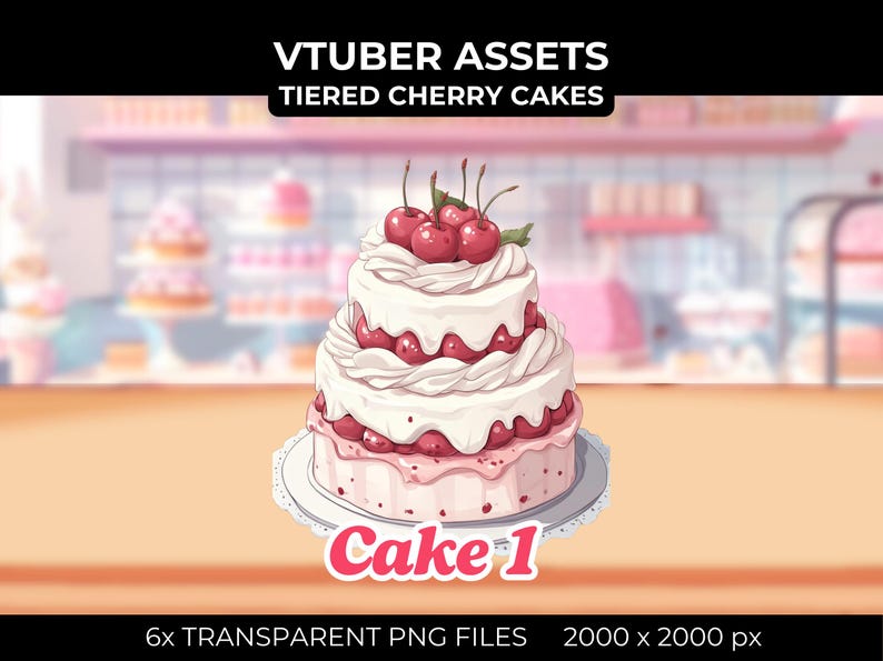 Pastel Cherry Cakes Vtuber Assets | Kawaii Stream Decorations | PNG Cake Props Twitch Overlay ...