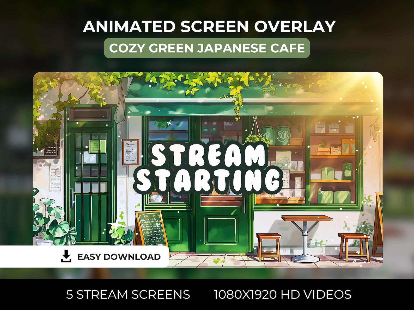 Cozy Green Japanese Cafe Stream Screen Twitch Overlay, Cozy Coffee Shop ...