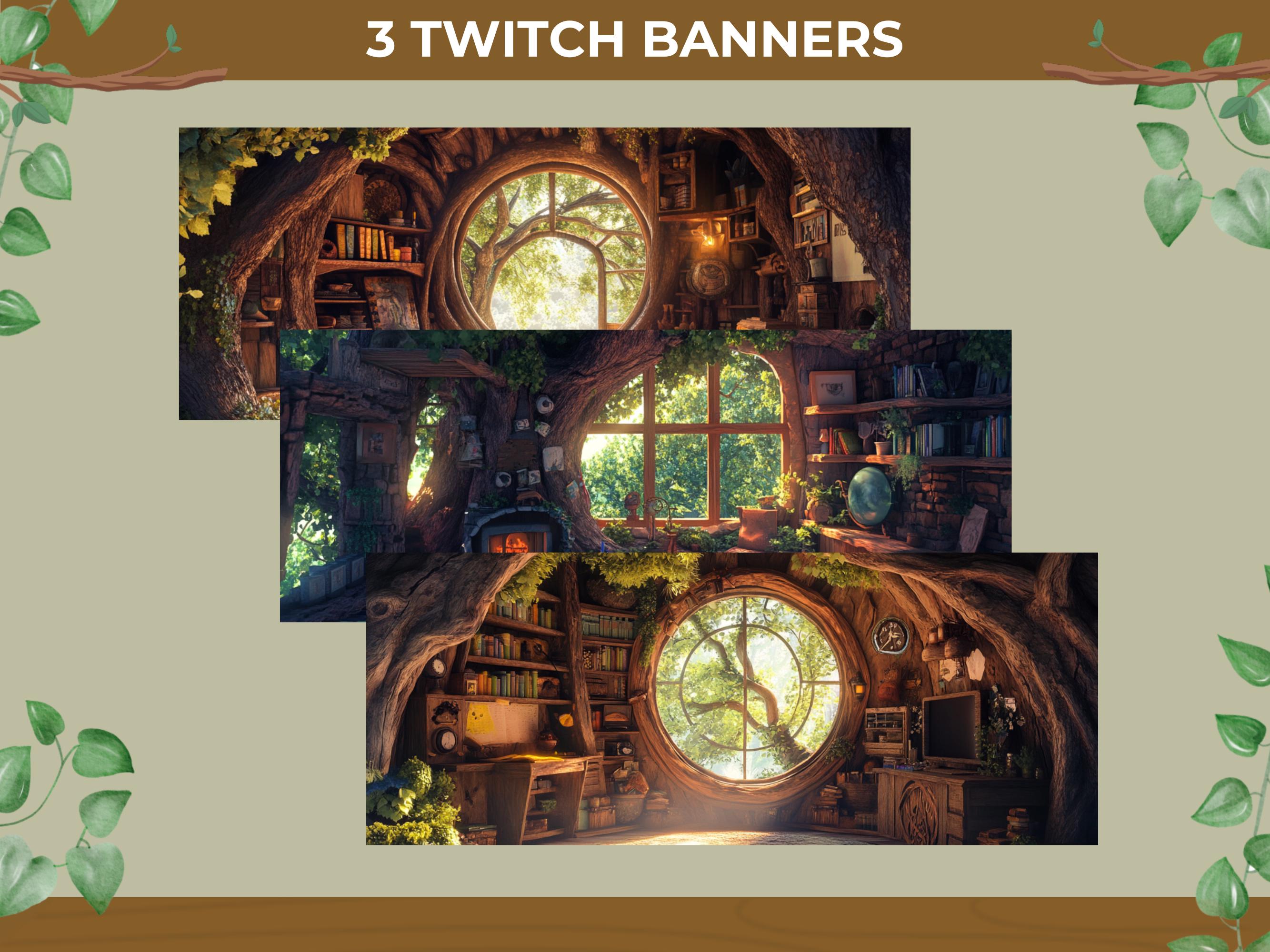 Cozy Treehouse Library Twitch Stream Package Overlays Panels Animated ...