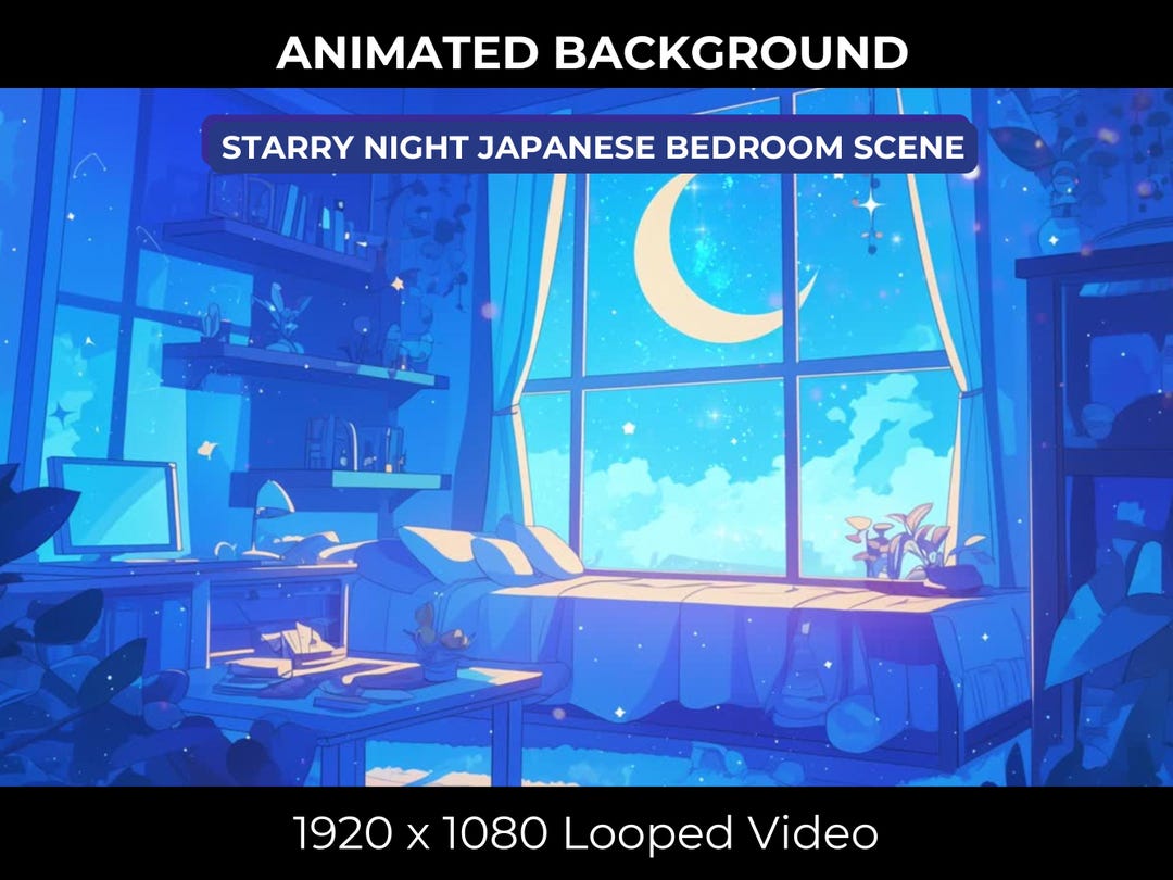 Starry Night Japanese Bedroom Scene | Animated Background | Cozy ...