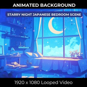 Starry Night Japanese Bedroom Scene | Animated Background | Cozy ...