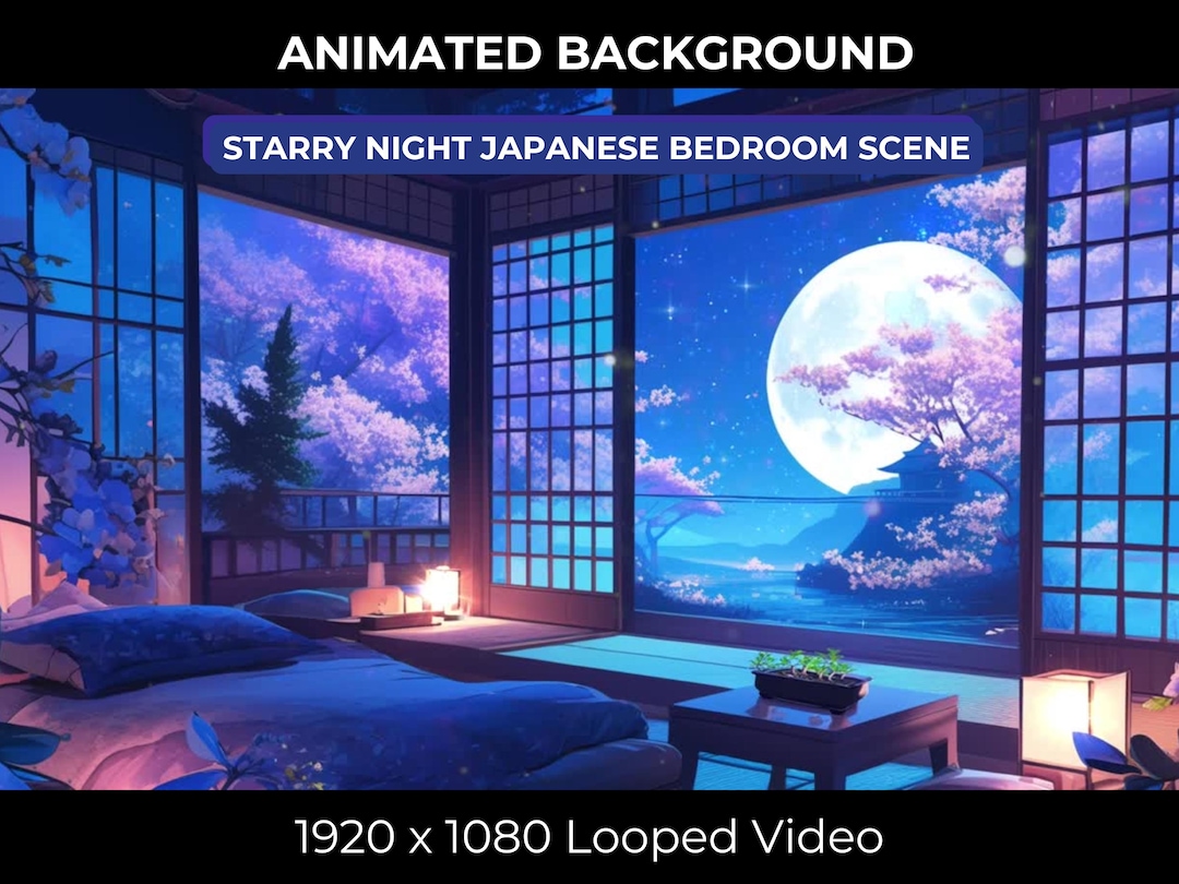 Starry Night Japanese Bedroom Scene | Animated Background | Cozy ...