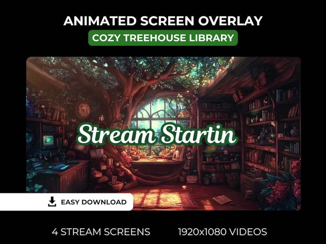 Cozy Treehouse Library Twitch Book Lover Animated Background, Autumn ...
