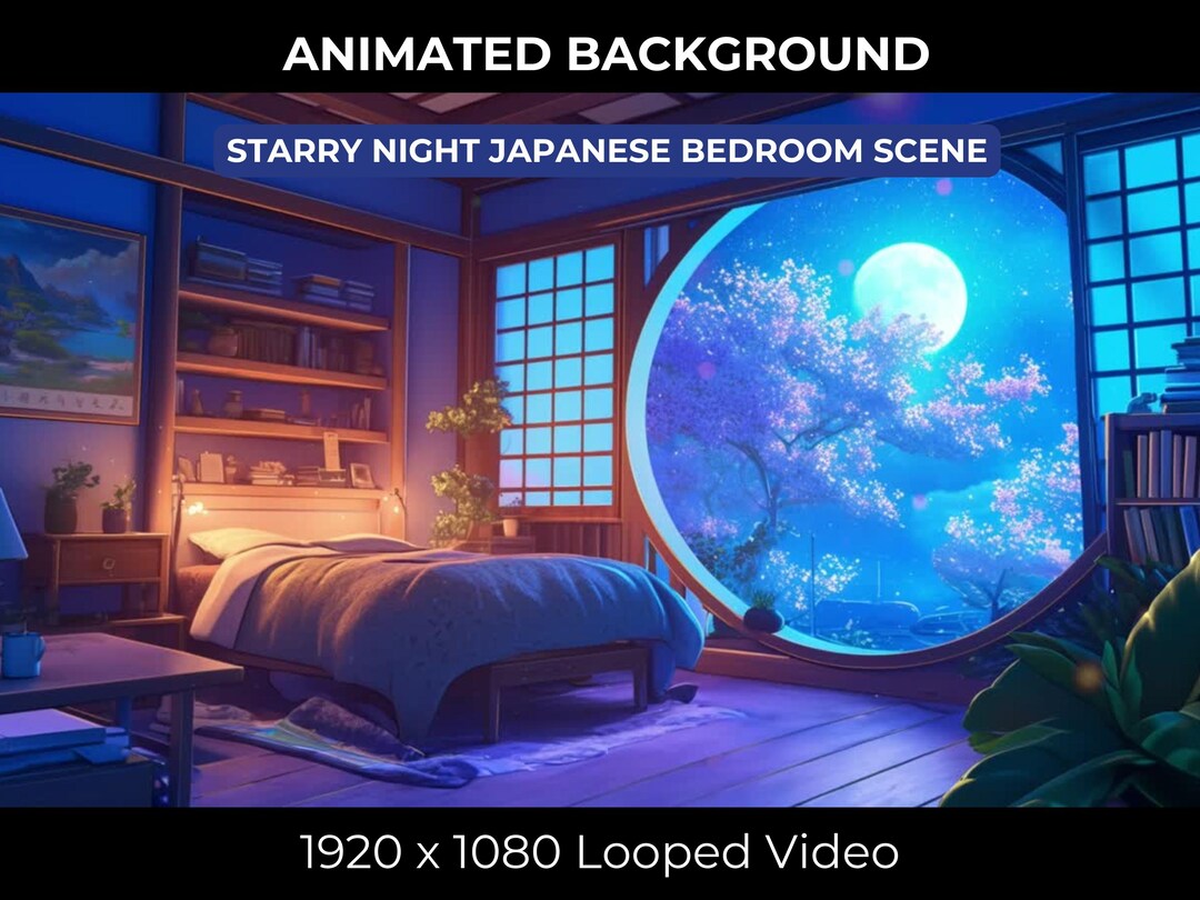 Starry Night Japanese Bedroom Scene | Animated Background | Cozy ...