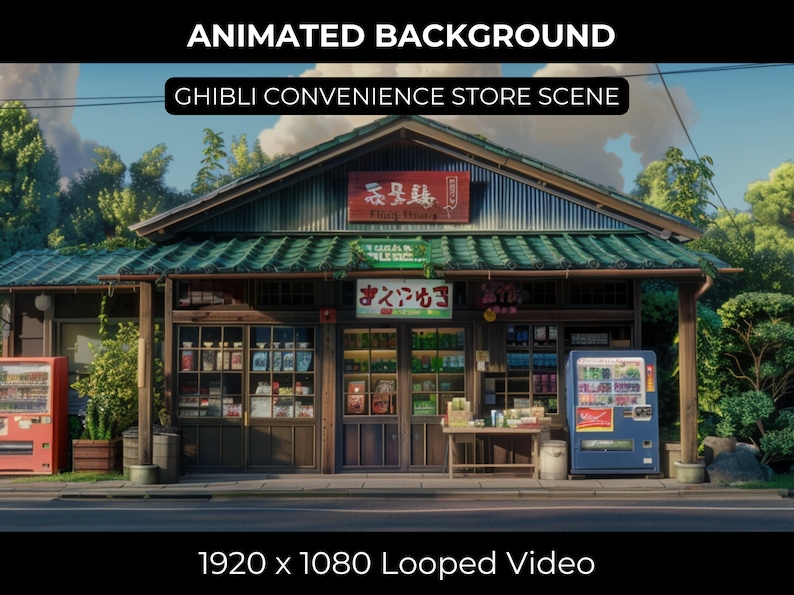 Animated Background Ghibli Convenience Store Aesthetic Twitch Overlay ...