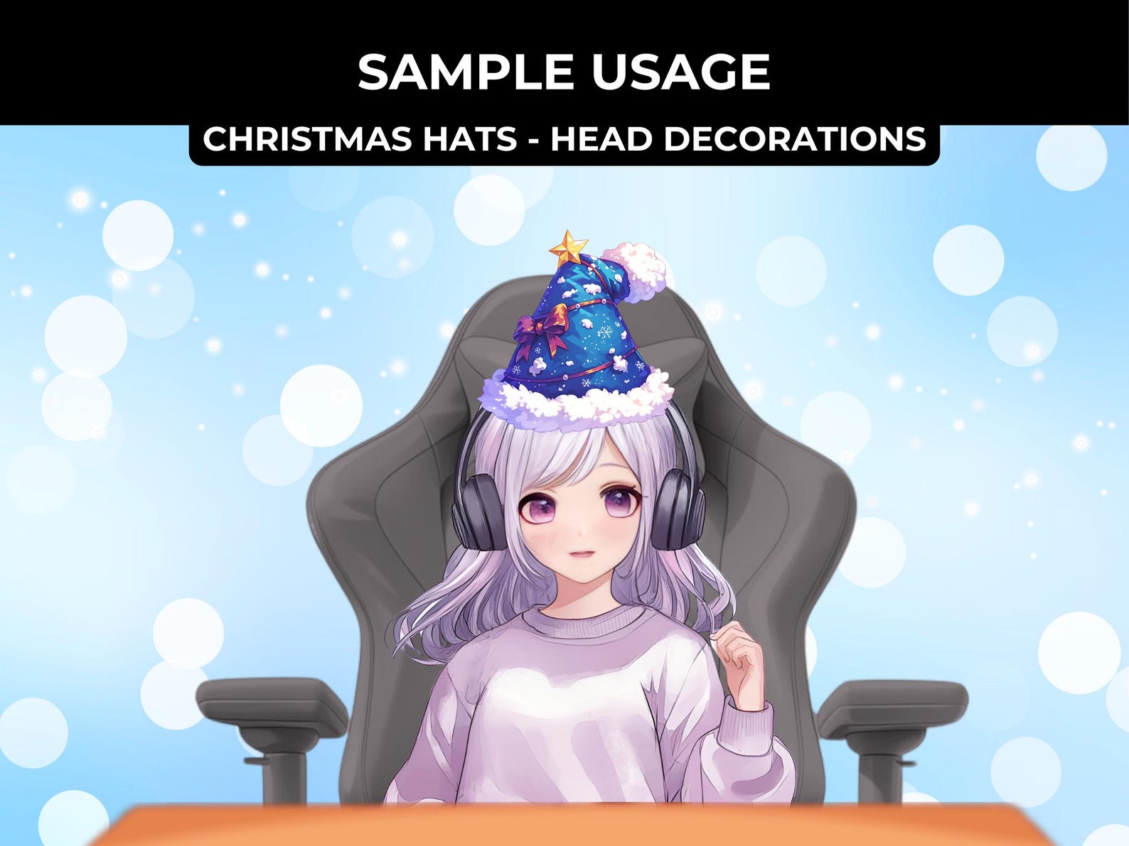 Blue Cute Vtuber Santa Hats | Kawaii Christmas Discord Winter Snow ...