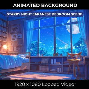 Starry Night Japanese Bedroom Scene | Animated Background | Cozy ...