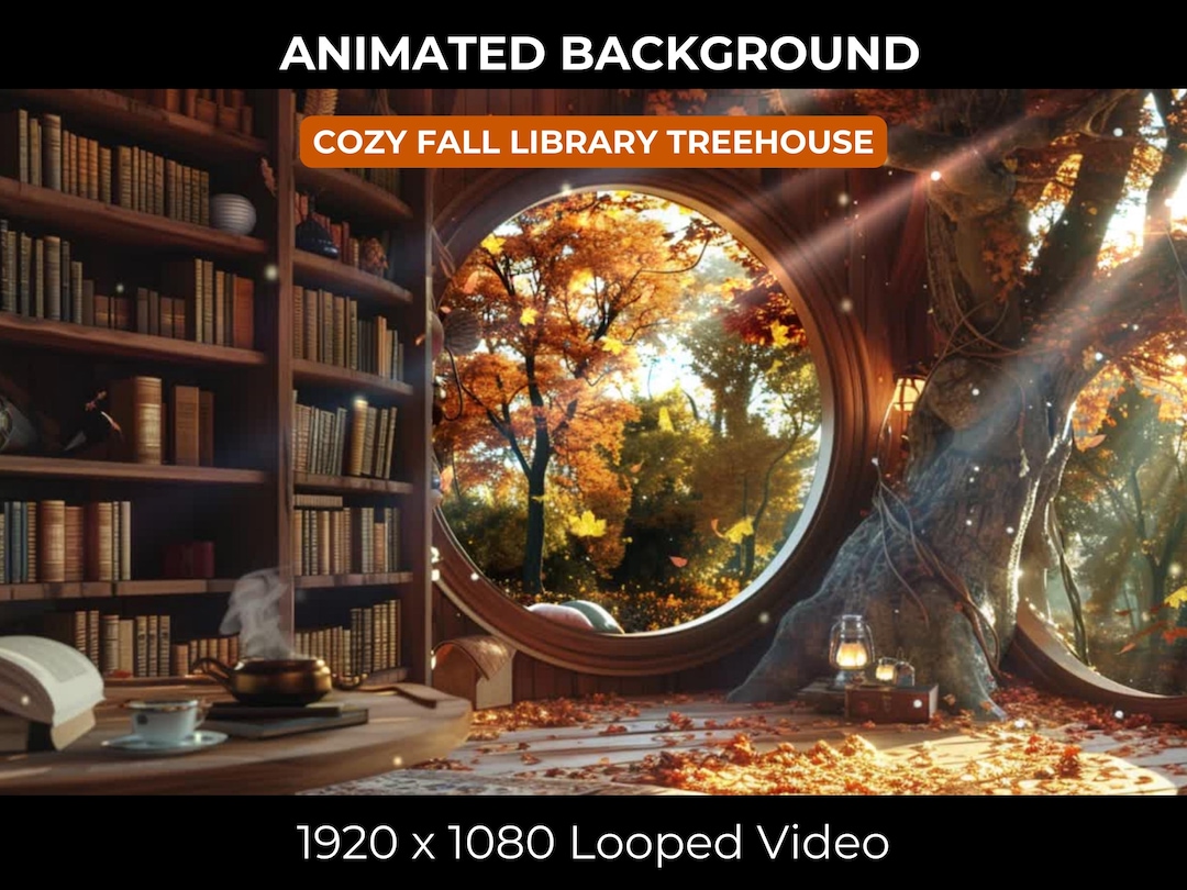 Autumn Treehouse Cozy Vtuber Animated Background Booklover Twitch ...