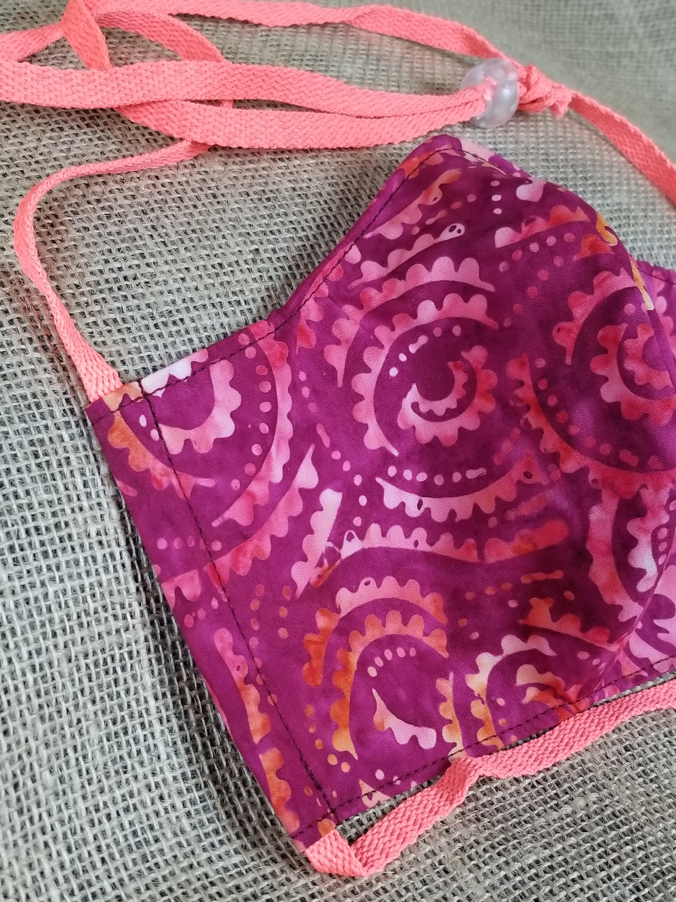 Pale Burgundy and Orange Scroll Batik - Washable Reusable Face Mask W ...