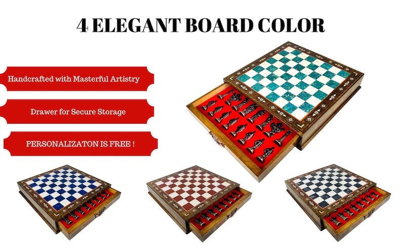 Premium British Medieval Chess Set, 15" Handmade Mosaic Chess Board ...