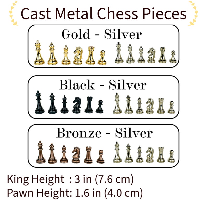 15 Personalized Chess Set With Classic Metal Chess Pieces Large Size ...