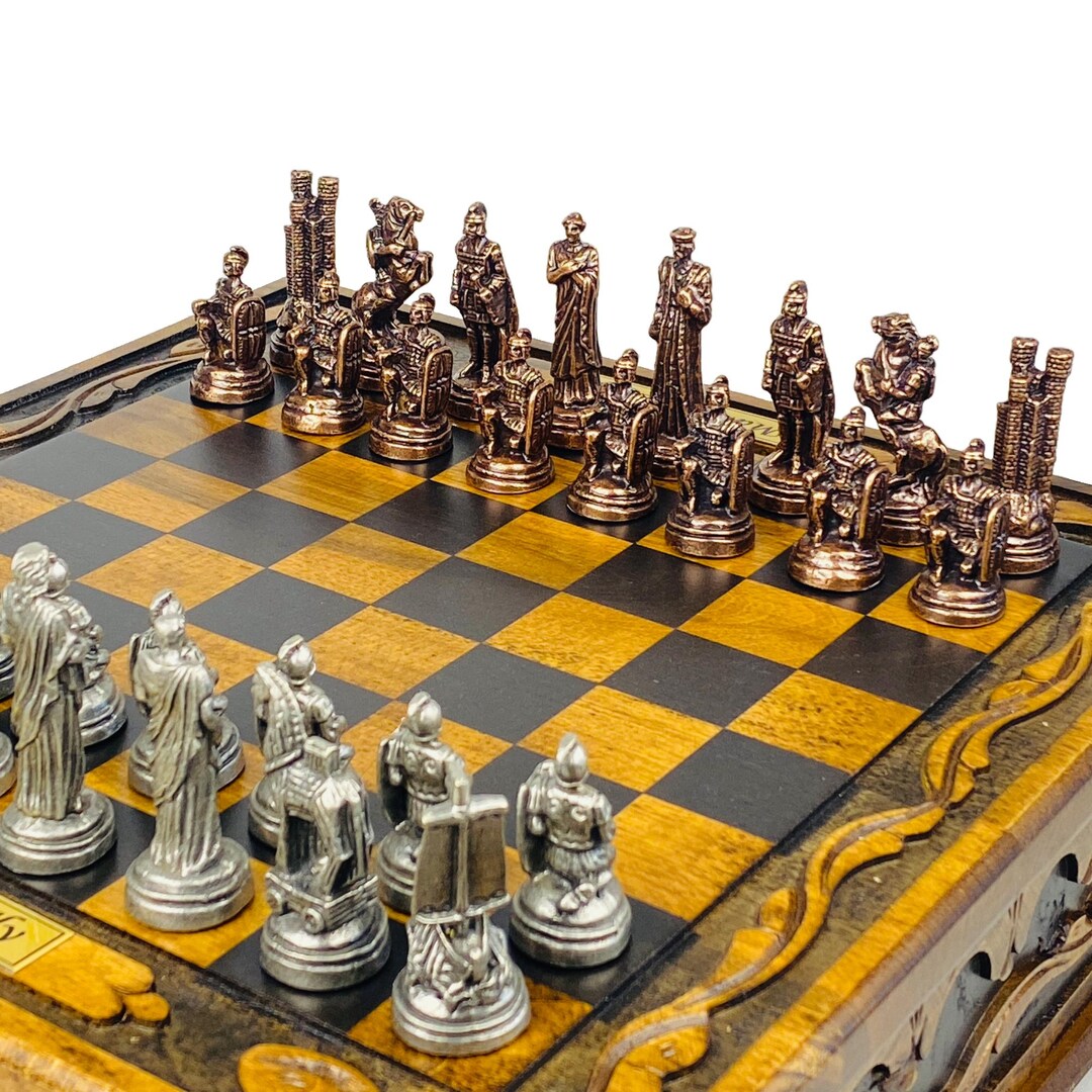 Personalized Trojan War Chess Set: Handmade Wooden Board With Metal ...
