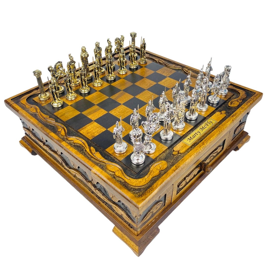 Customized Handmade Chess Set With Storage 14 Inch Natural Wooden ...