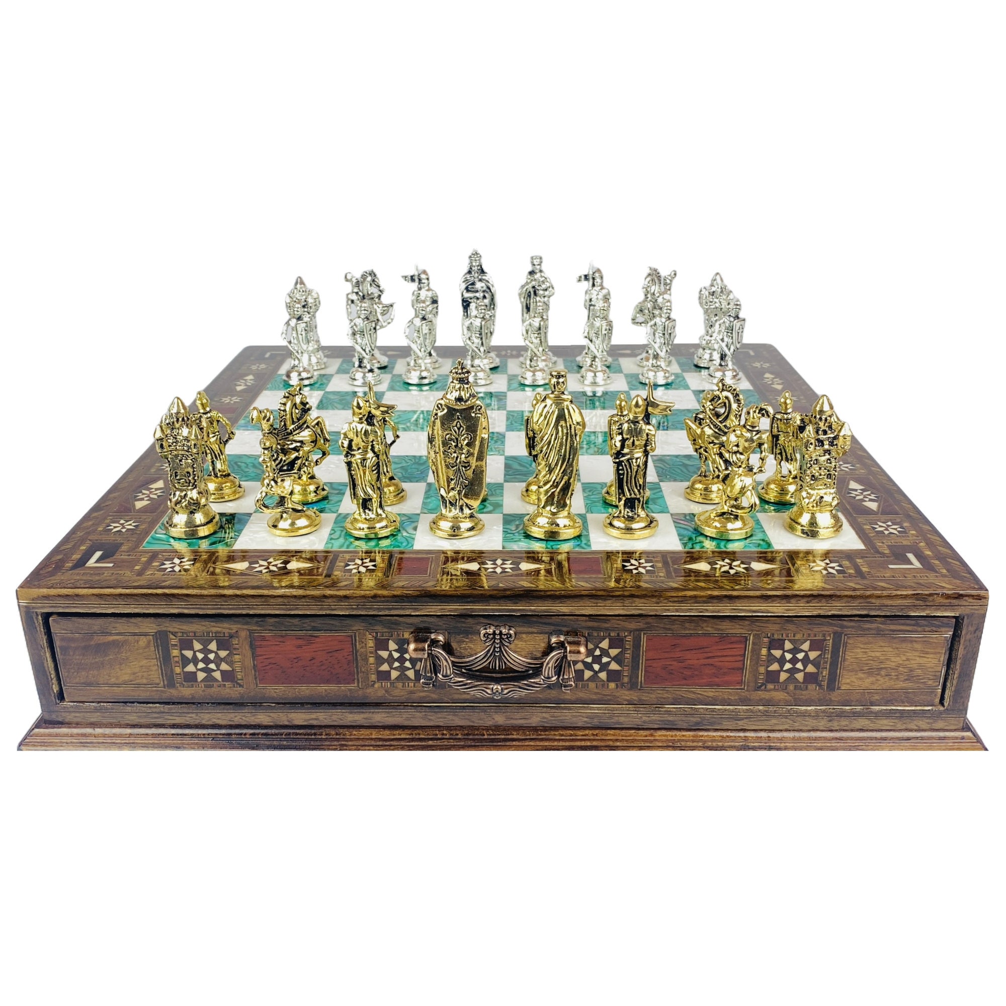 Luxury British Medieval Chess Set Handmade 15 Mosaic Wooden Chessboard ...
